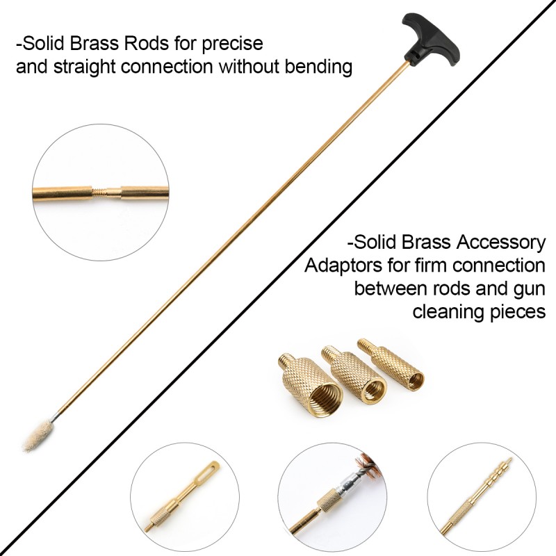 IUNIO Universal Gun Cleaning Kit Supplies Solid Brass Rods Jags Slotted ...