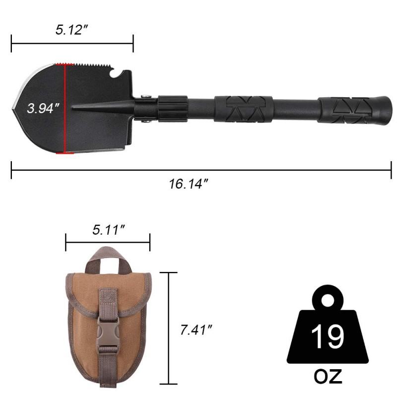 Portable Folding Shovel Pickax with Carrying Pouch All-in-1 Military ...