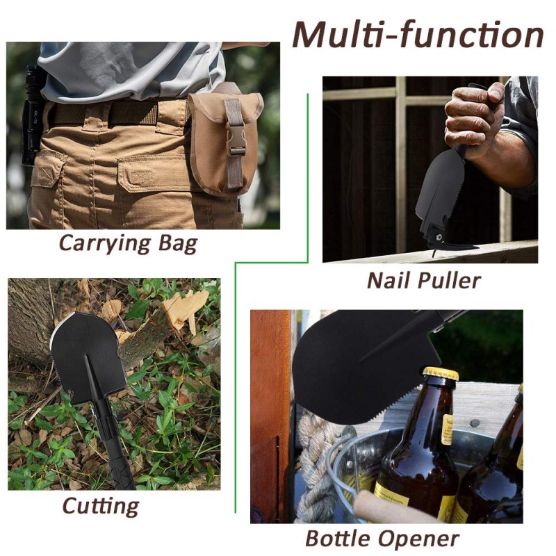Portable Folding Shovel Pickax with Carrying Pouch All-in-1 Military ...